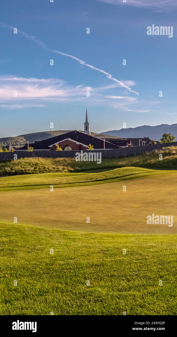 Vertical Sand trap on a fairway of a golf course Stock Photo - Alamy