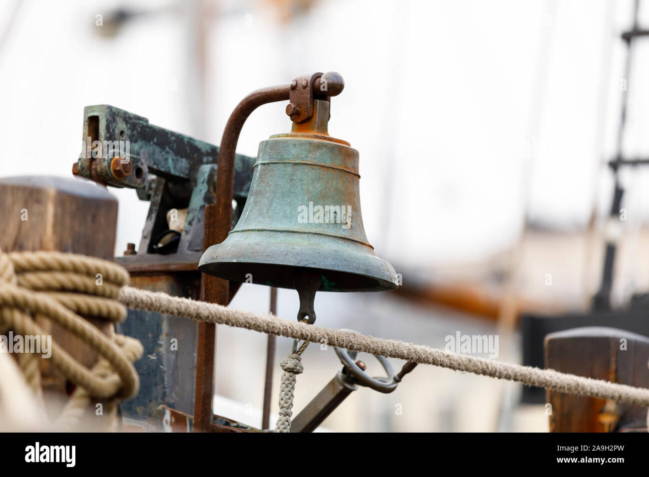 Closeuo of an old metal bell at sailing ship or yacht Stock Photo - Alamy