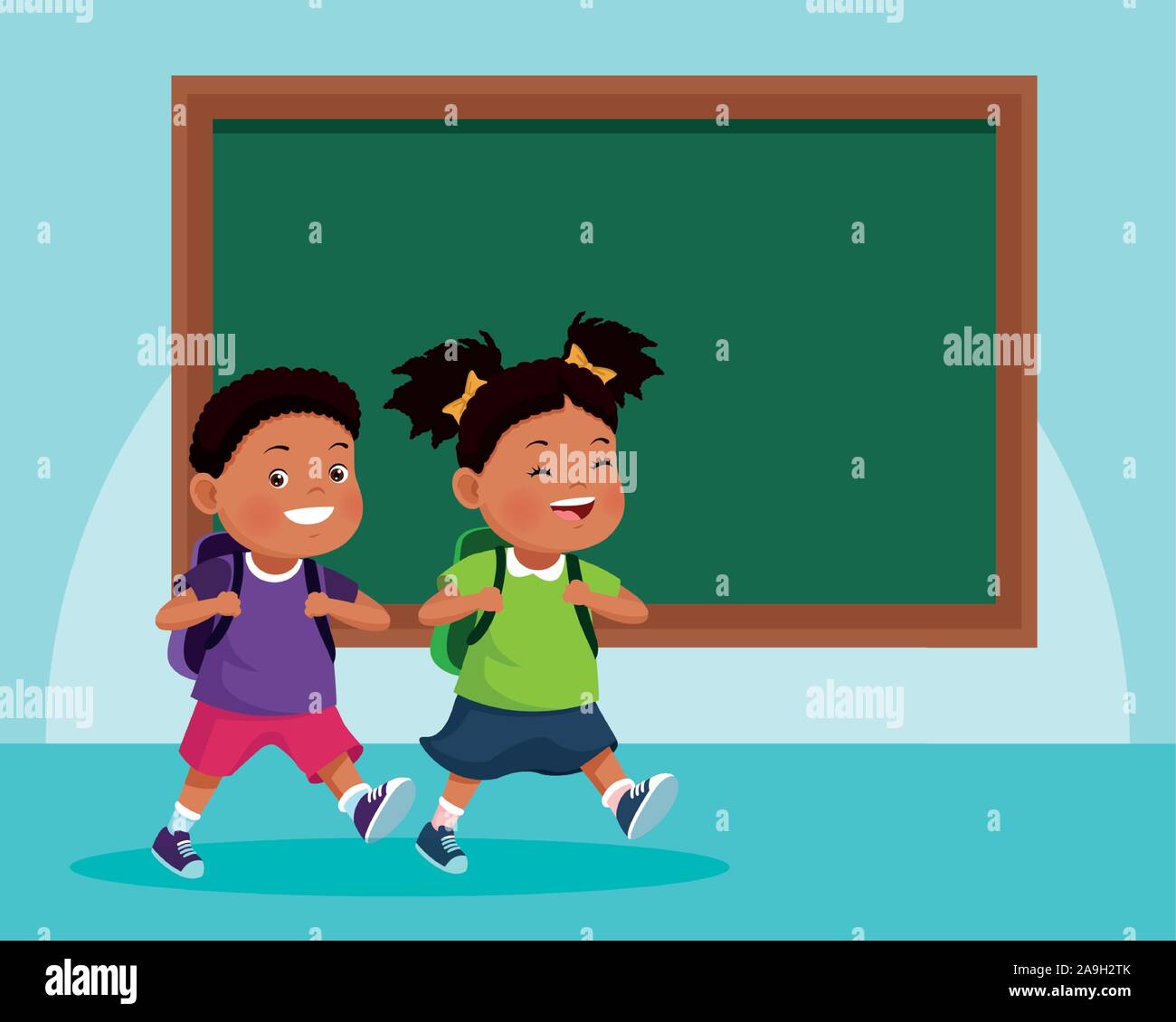 cartoon kids in front of school chalkboard Stock Vector Image & Art - Alamy