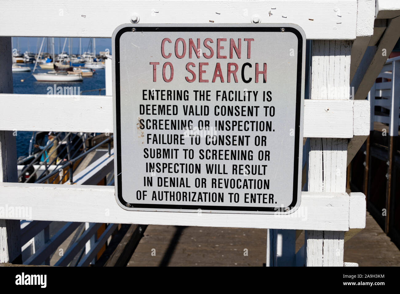 “Consent to search” warning sign, Fishermans Wharf, Monterey ...