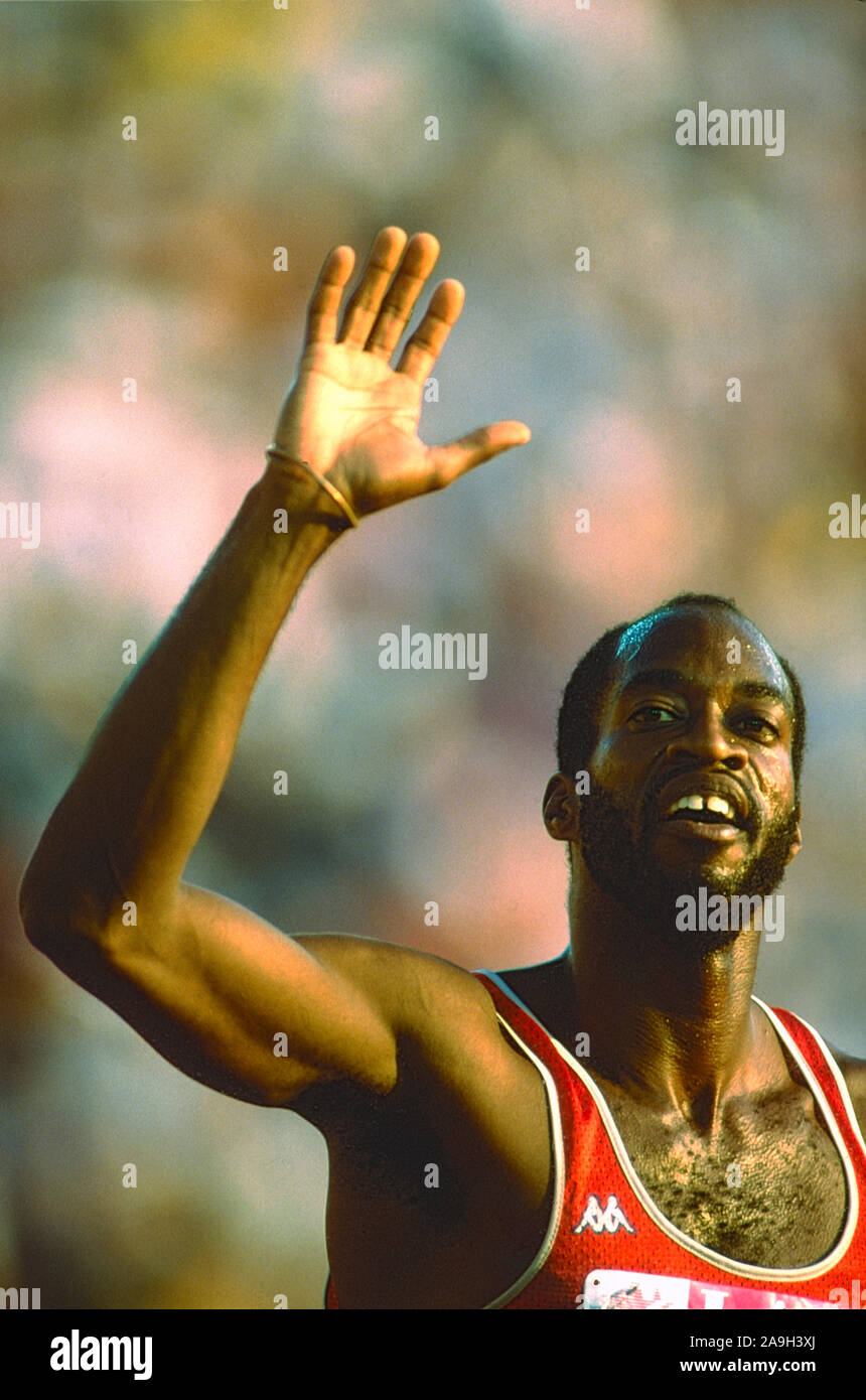 Edwin Moses (USA) competing at the 1984 Olympoic Summer Games Stock ...