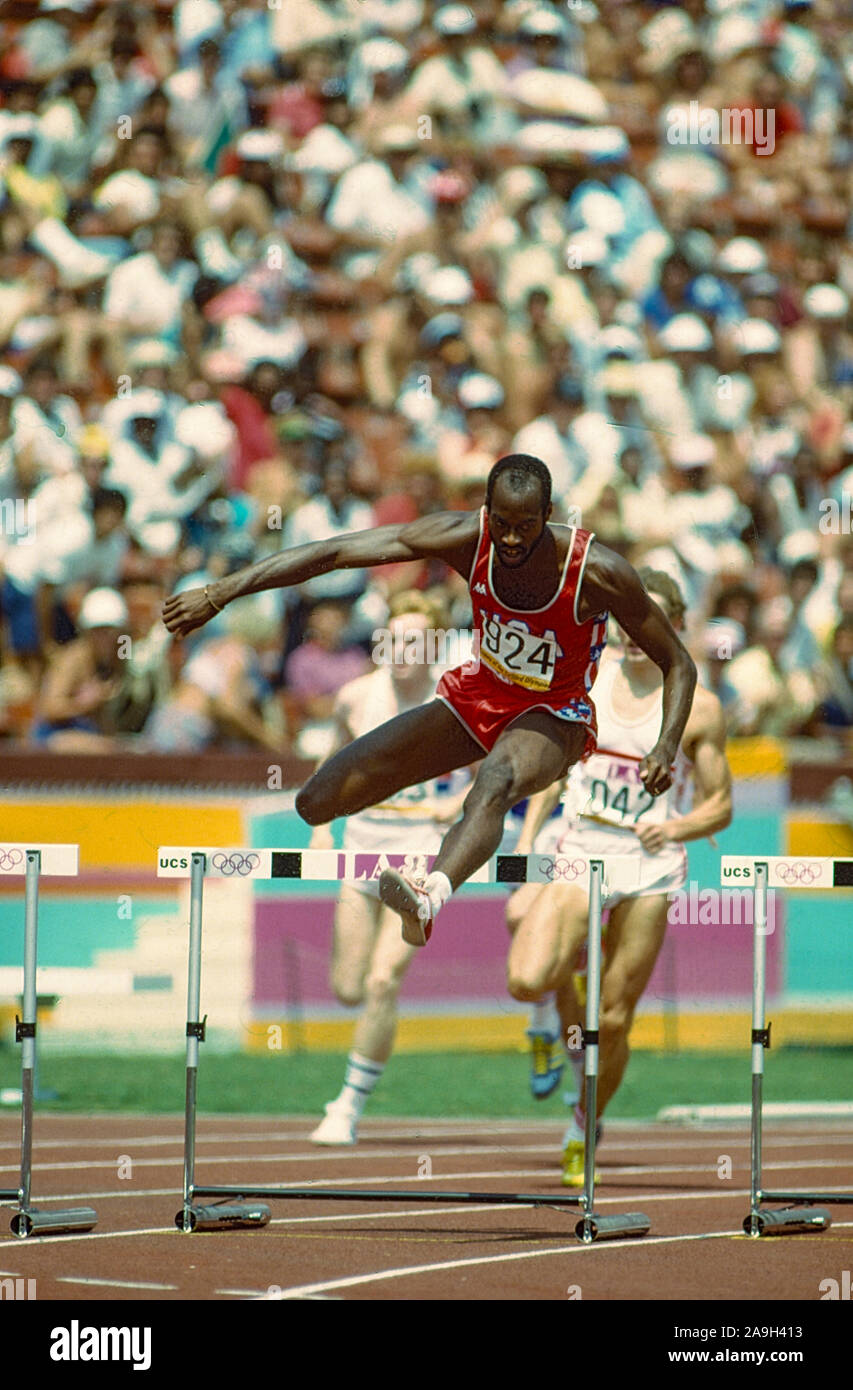 Edwin Moses (USA) competing at the 1984 Olympoic Summer Games Stock ...