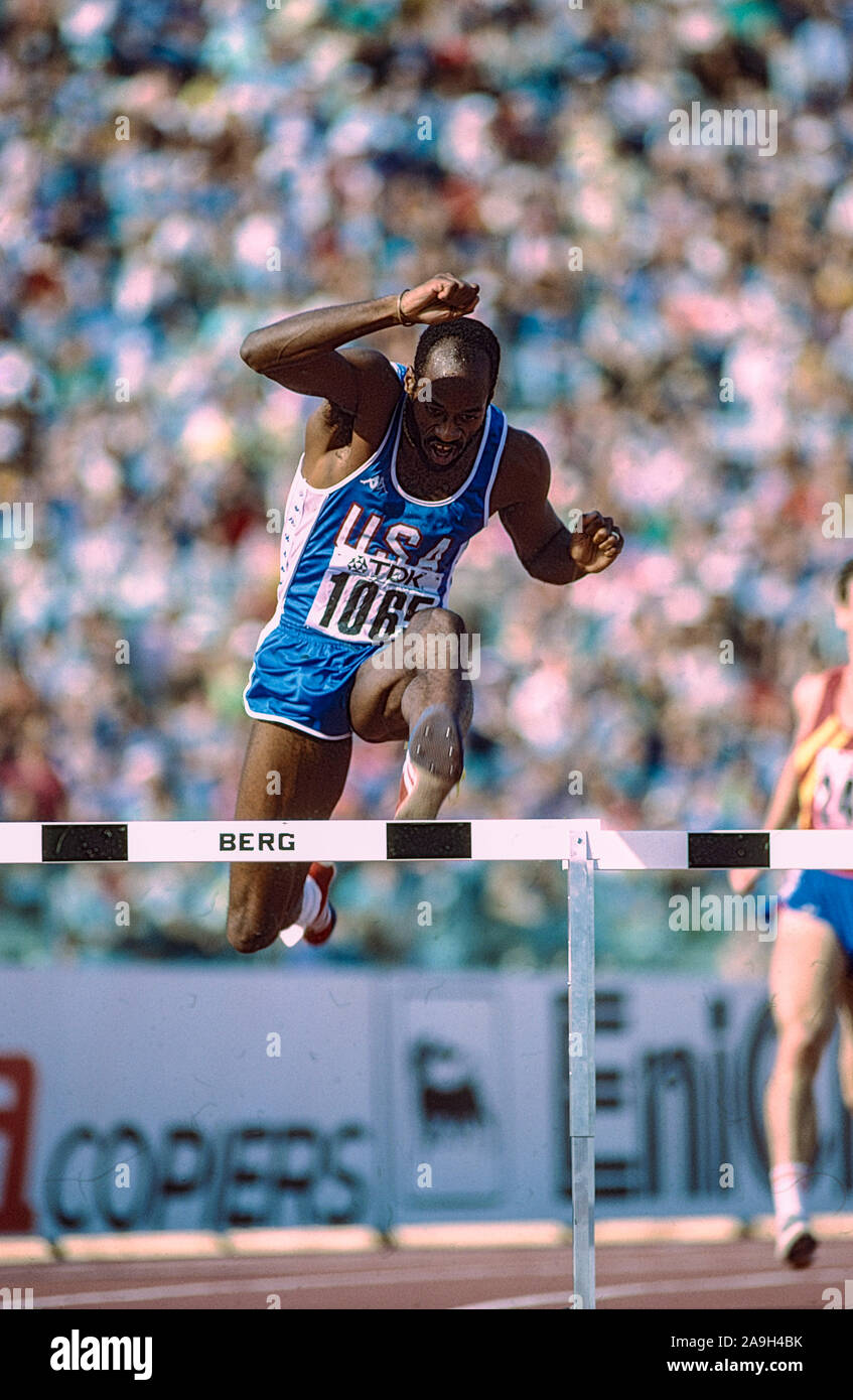 Edwin Moses (USA) competing at the 1987 World Championships in ...
