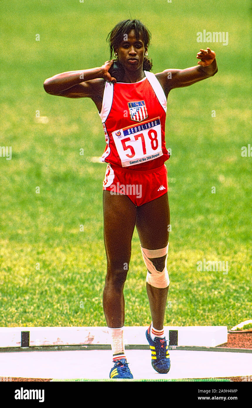 Jackie Joyner Kersee (USA) competing at the 1988 Olympoic Summer Games ...