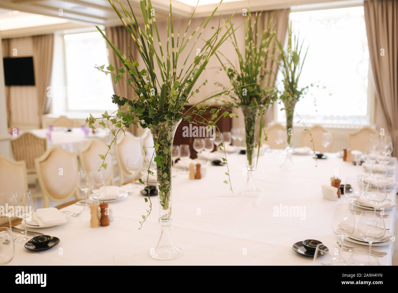 Table in the restaurant. Served and decorated table Stock Photo - Alamy