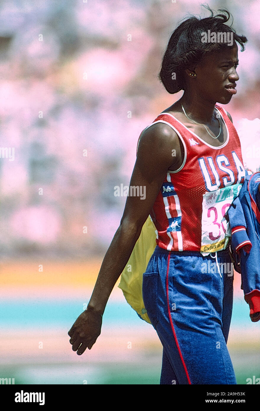 Jackie Joyner Kersee (USA) competing at the 1984 Olympoic Summer Games ...