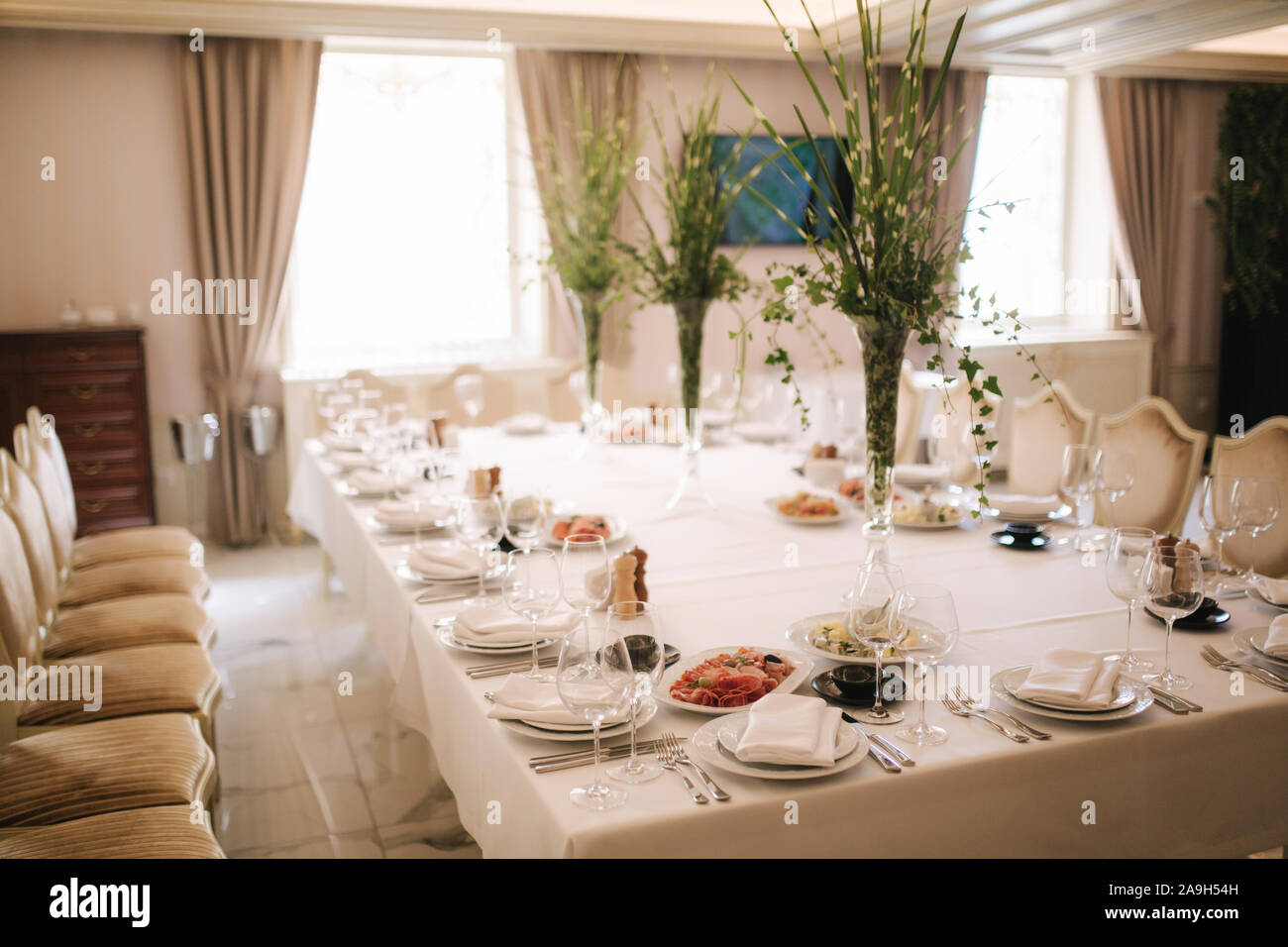 Table in the restaurant. Served and decorated table Stock Photo - Alamy