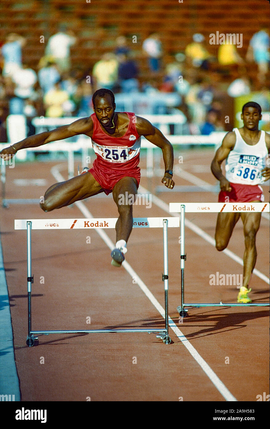 Edwin Moses (USA) competing at the 1984 US OLympic Team Trials Stock ...