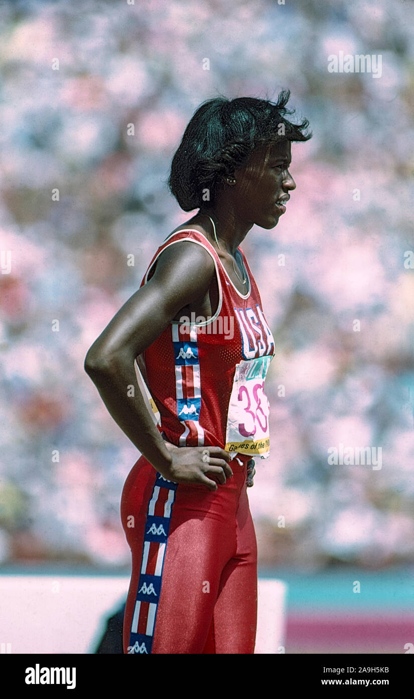 Jackie Joyner Kersee (USA) competing at the 1984 Olympoic Summer Games ...