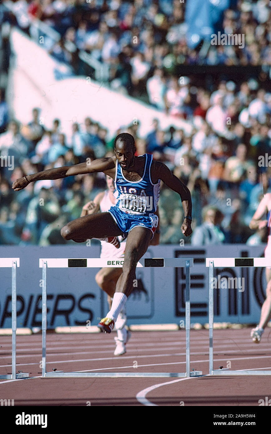 Edwin Moses (USA) competing at the 1987 World Championships in ...