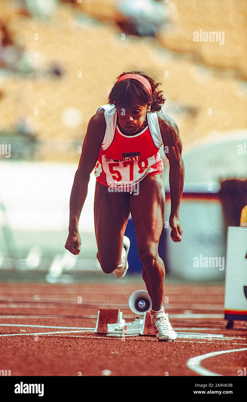Jackie Joyner Kersee (USA) competing at the 1988 Olympoic Summer Games ...