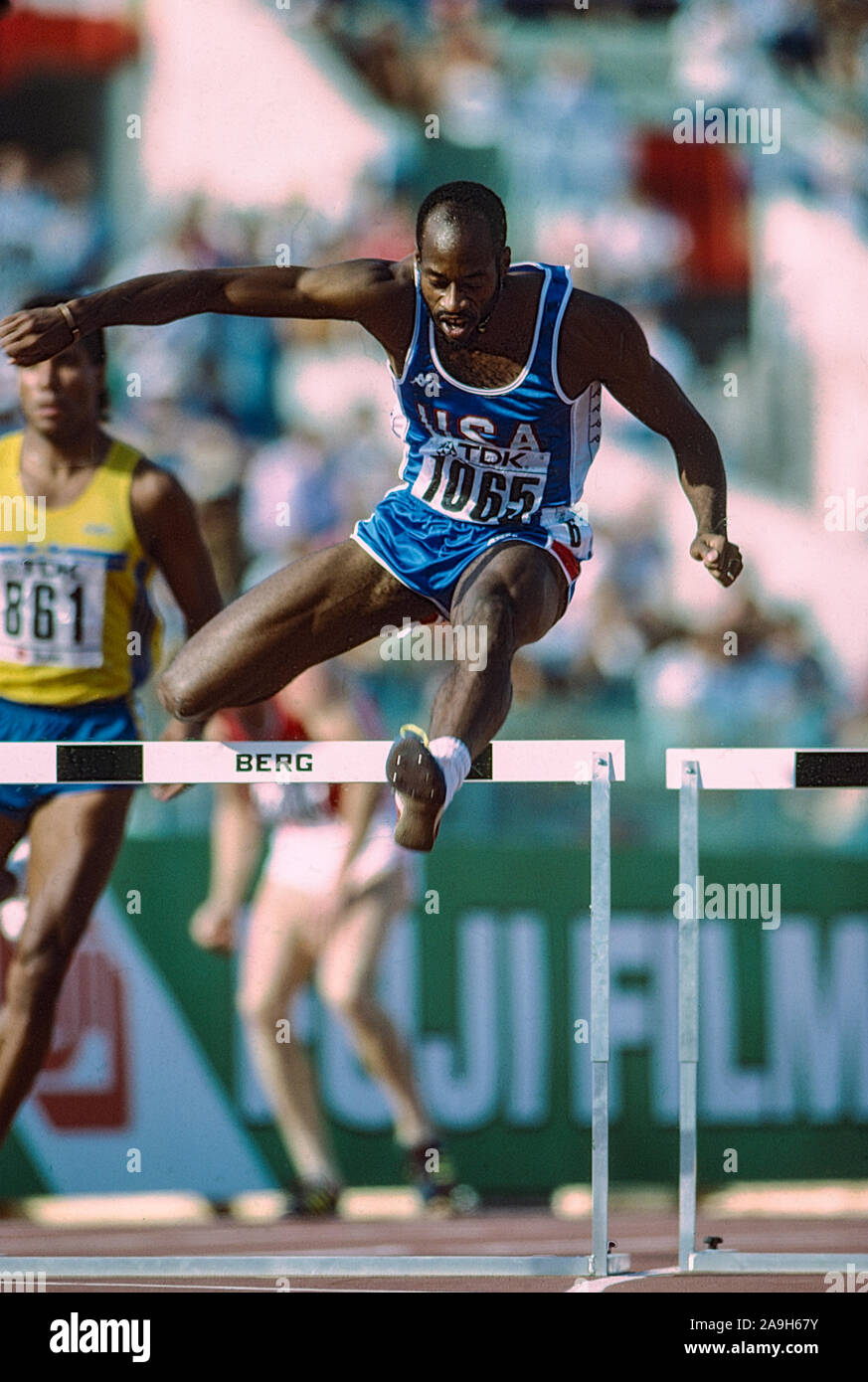Edwin Moses (USA) competing at the 1987 World Championships in ...