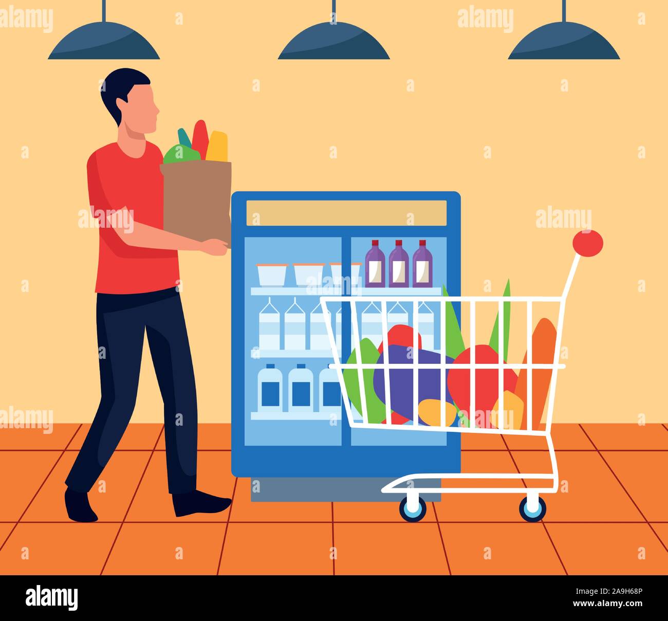 Man walking into a grocery store Stock Vector Images - Alamy