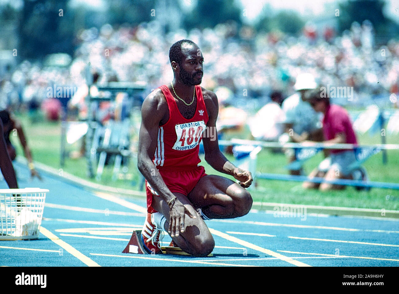 Edwin Moses (USA) competing at the 1987 USA Outdoor Track and Field ...