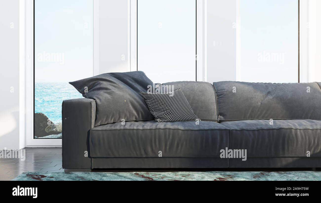 Modern Design living room interior with sea view . 3D rendering Stock ...