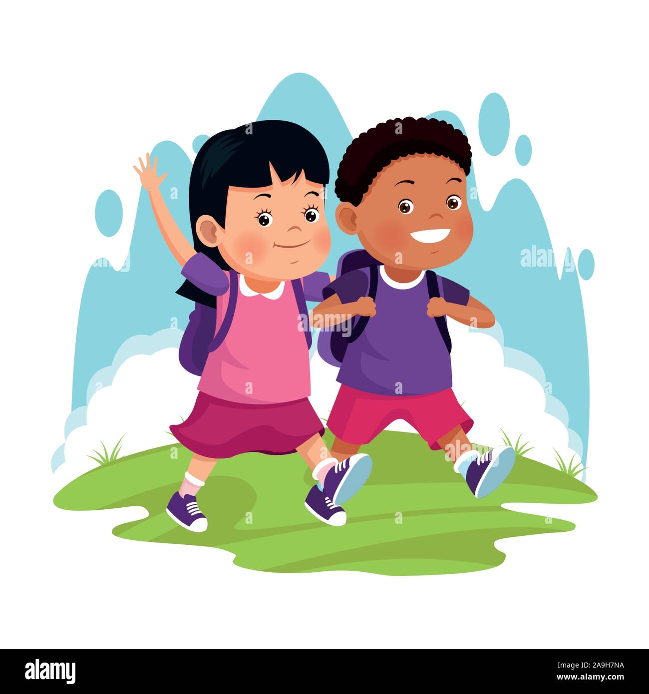 cartoon happy kids with school backpacks Stock Vector Image & Art - Alamy
