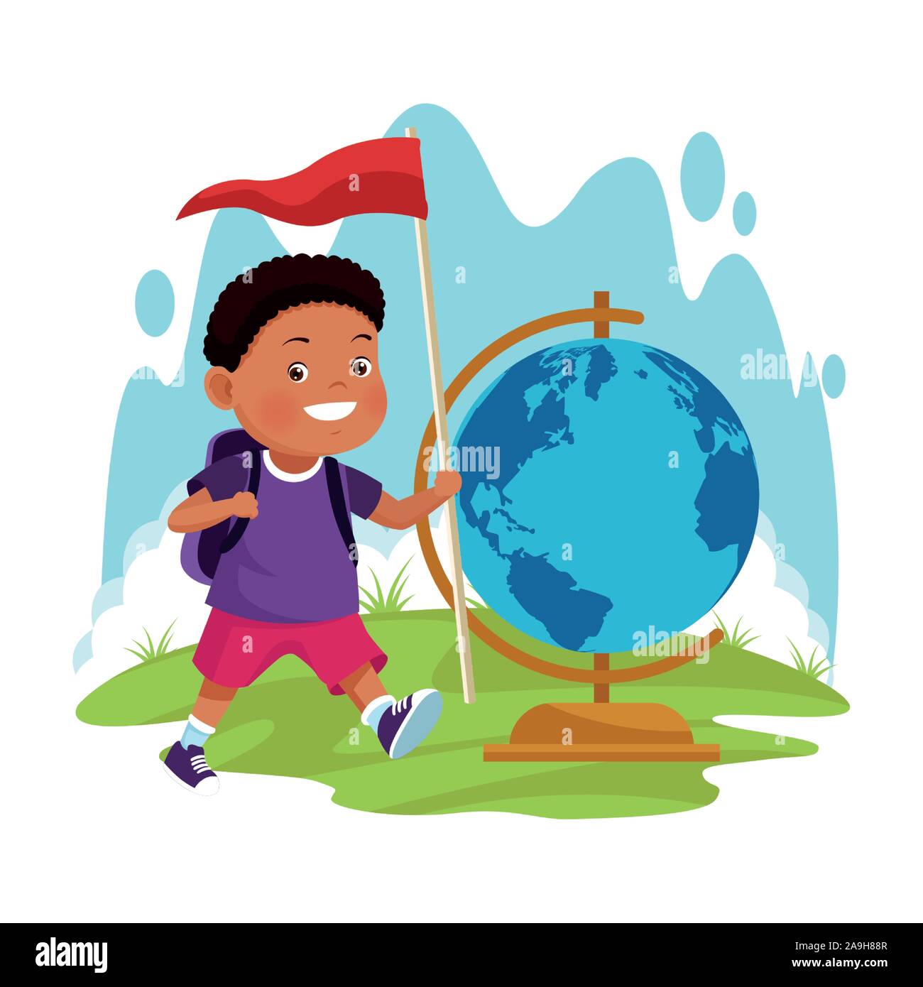cartoon explorer boy with a flag and geography tool Stock Vector Image ...
