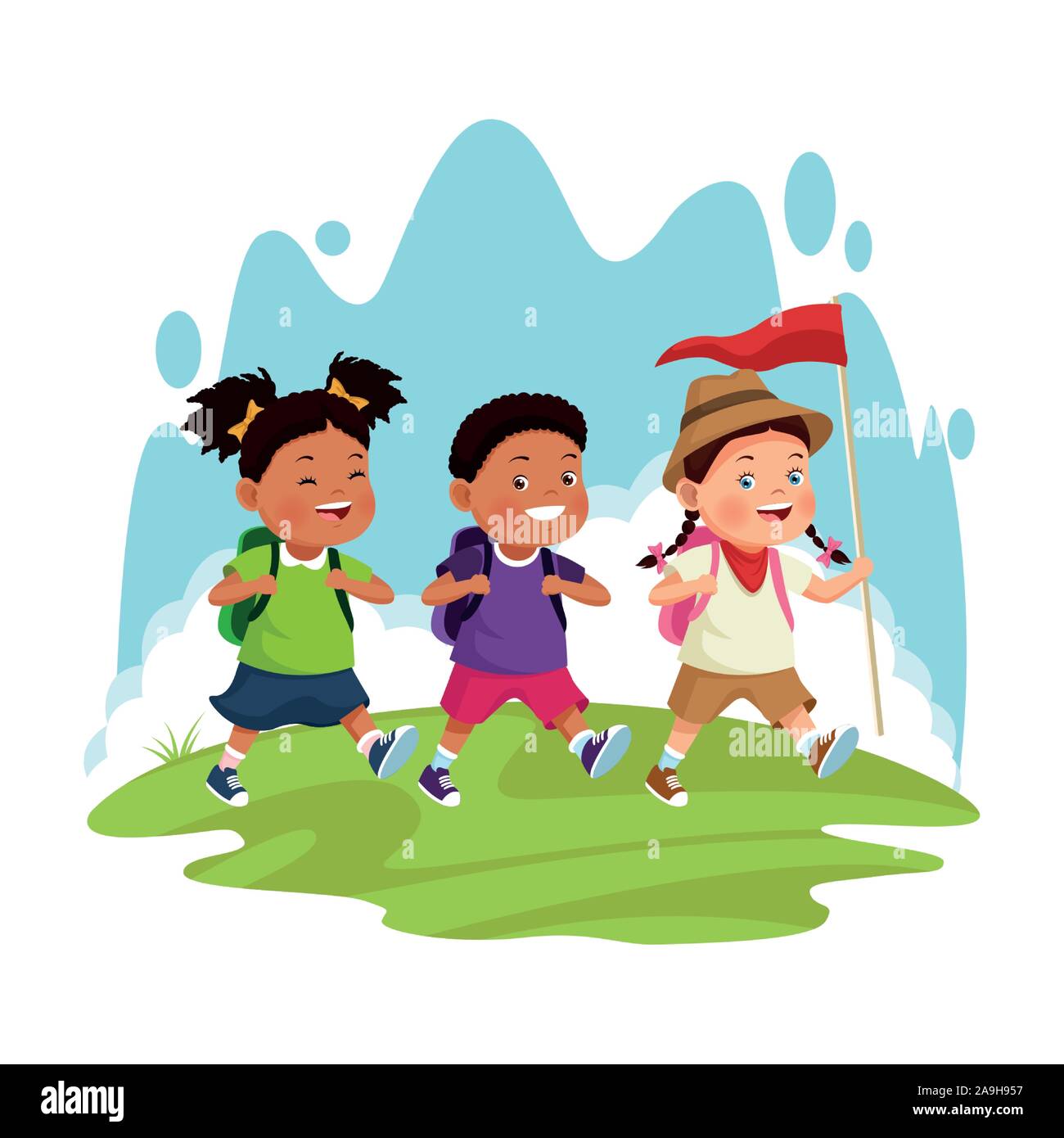 cartoon explorer girl and kids Stock Vector Image & Art - Alamy