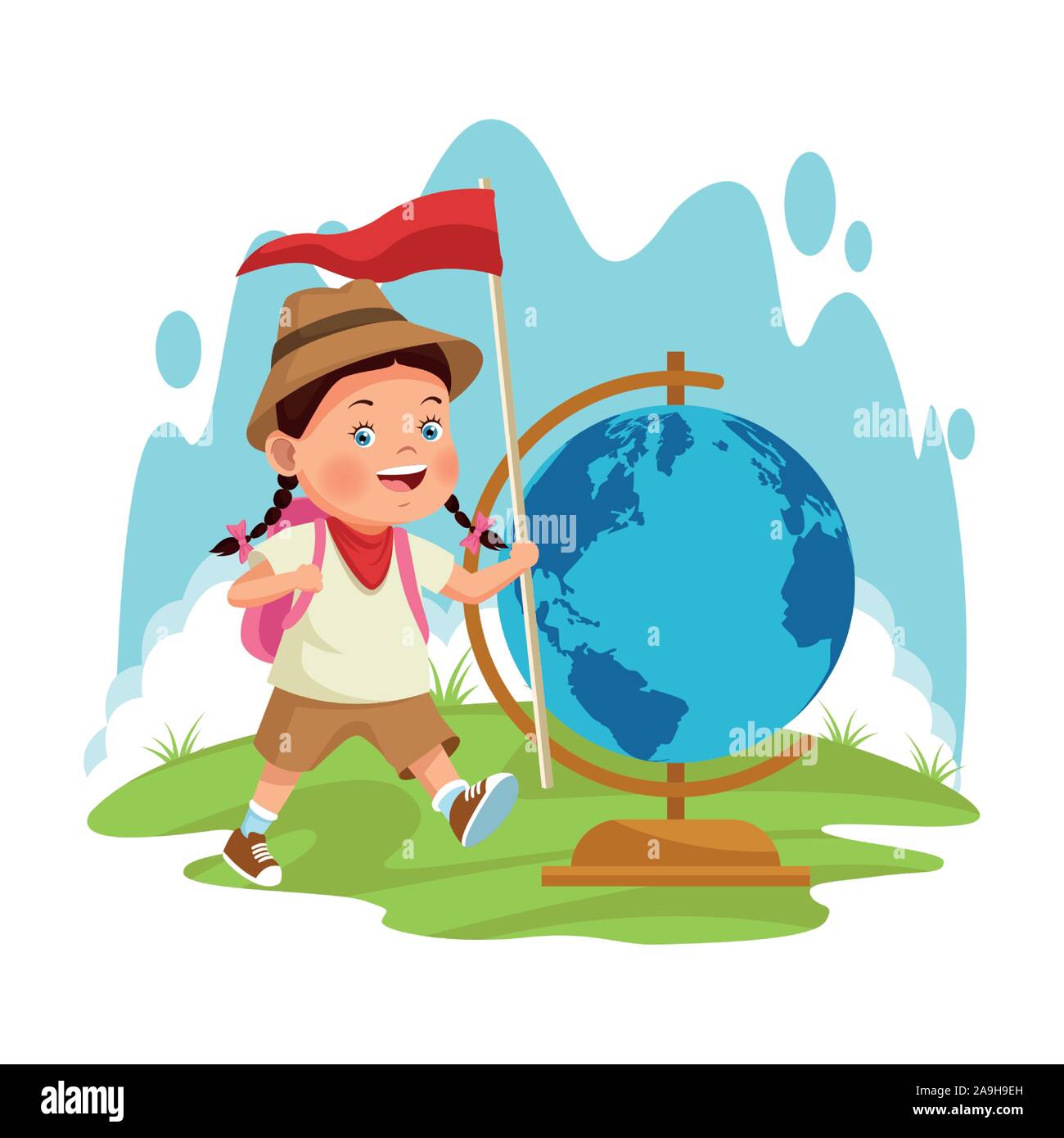 cartoon explorer girl and geography tool Stock Vector Image & Art - Alamy
