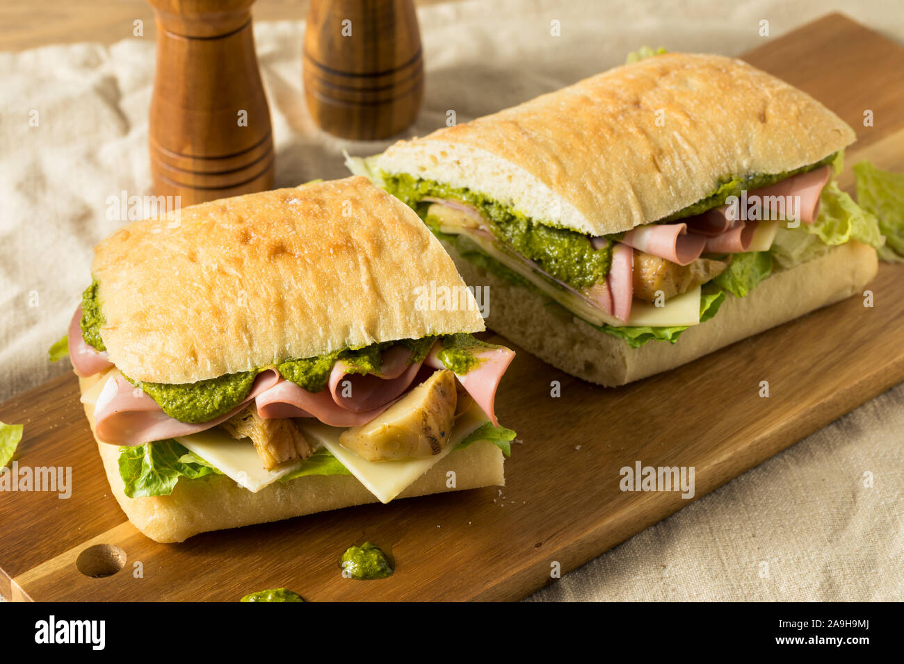 Homemade Italian Panino Sandwich with Artichoke and Mortadella Stock ...