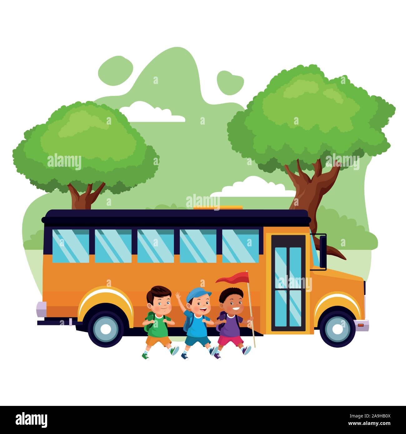 cartoon kids and school bus, colorful design Stock Vector Image & Art ...