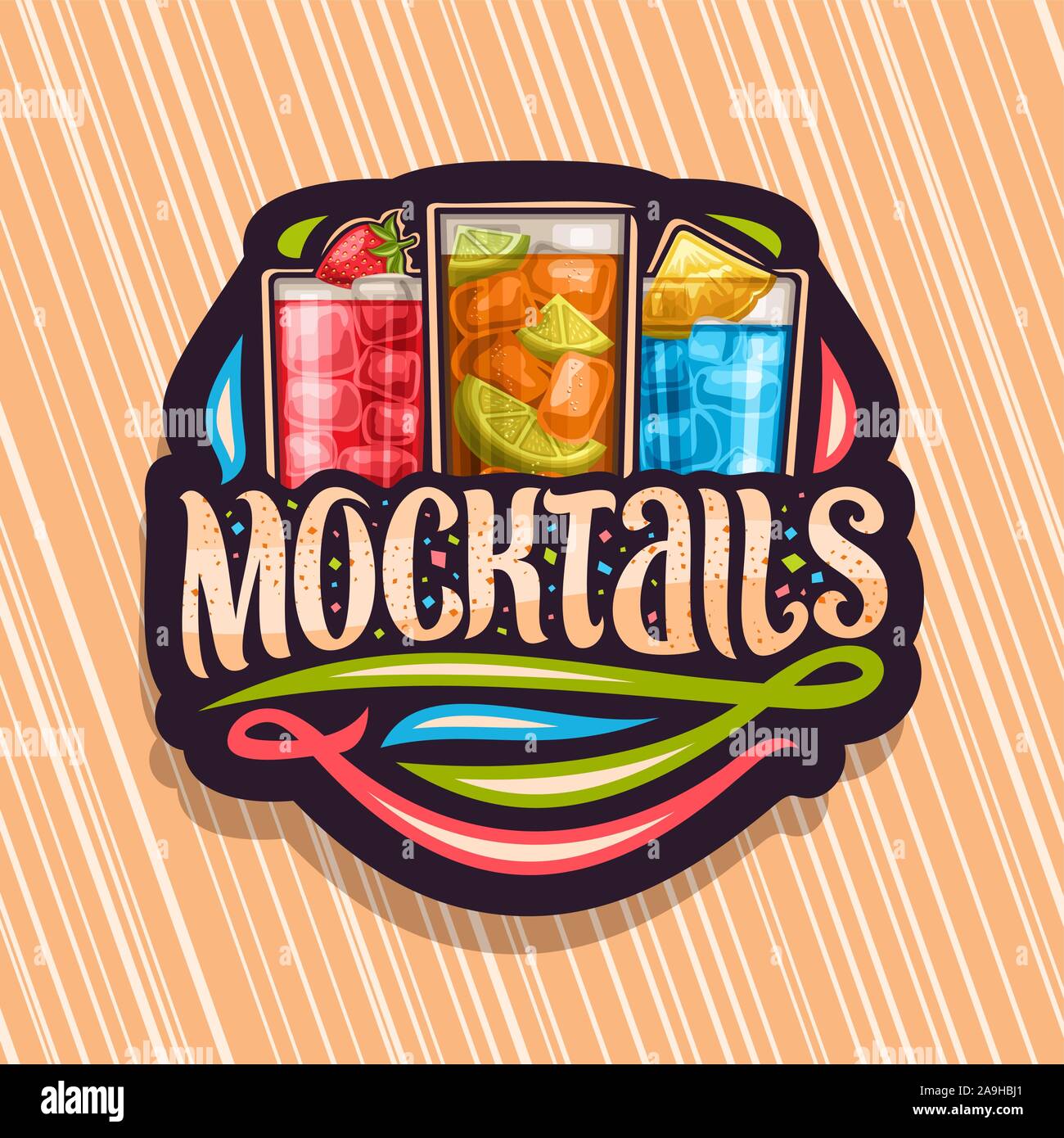 Vector logo for Mocktails, black tag with 3 non alcoholic drinks ...