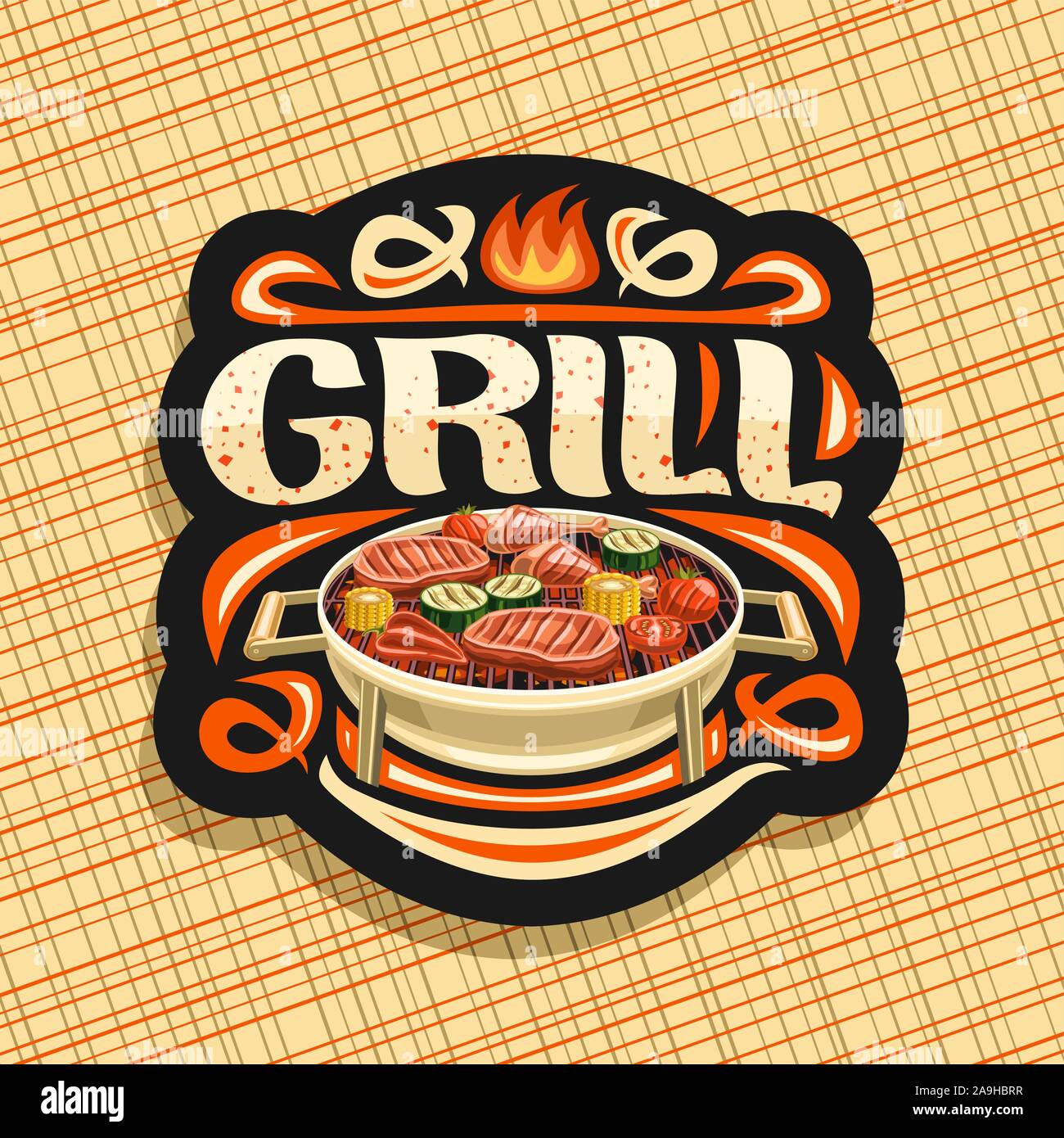 Vector logo for Grill, black decorative signboard with fried chicken ...