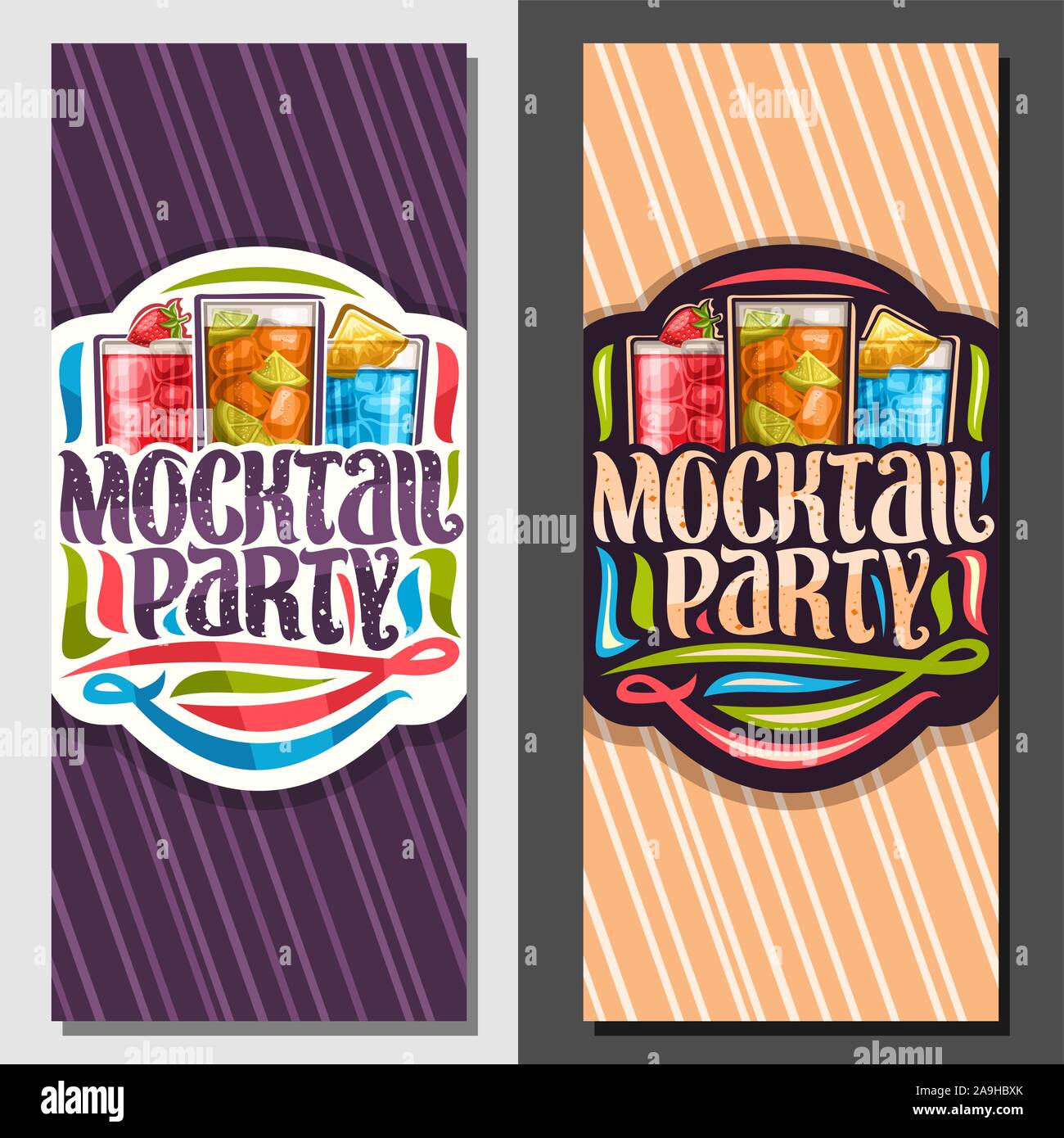Vector vertical banners for Mocktail Party, 3 non alcoholic drinks ...