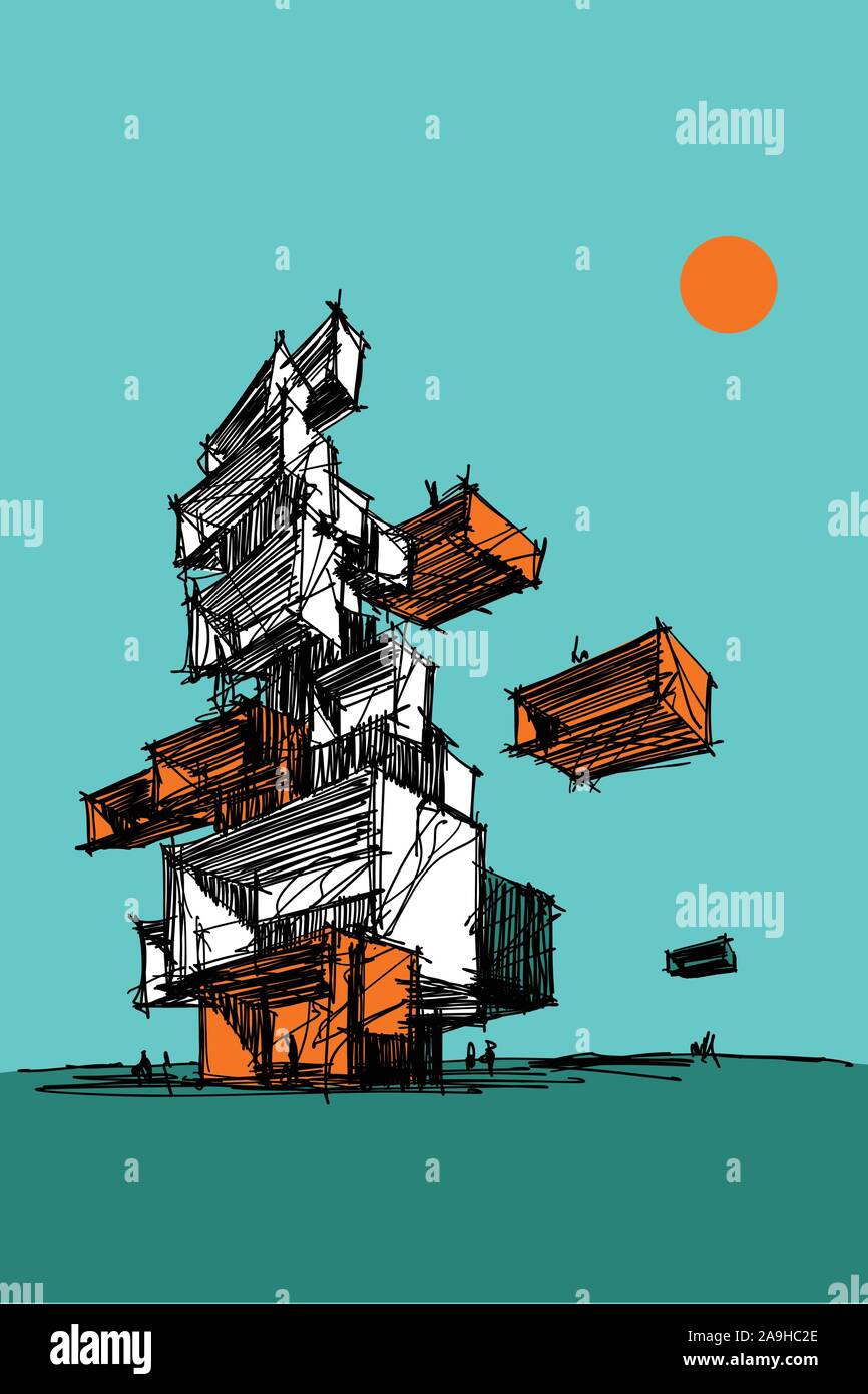 Hand drawn illustration of futuristic house hi-res stock photography ...