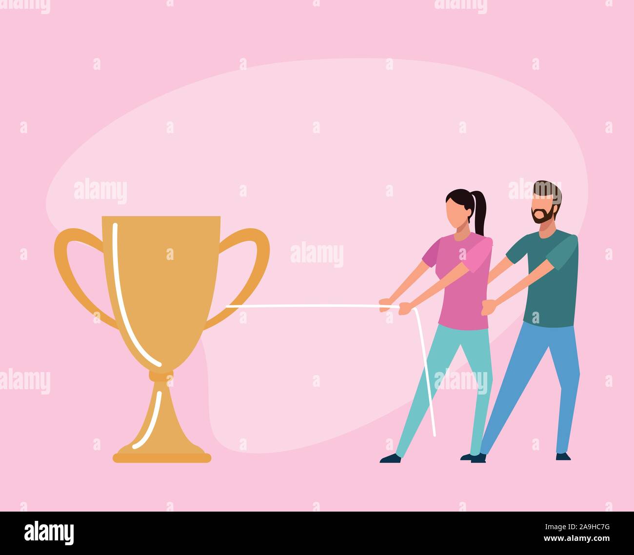 avatar man and woman pulling a big trophy cup Stock Vector Image & Art ...
