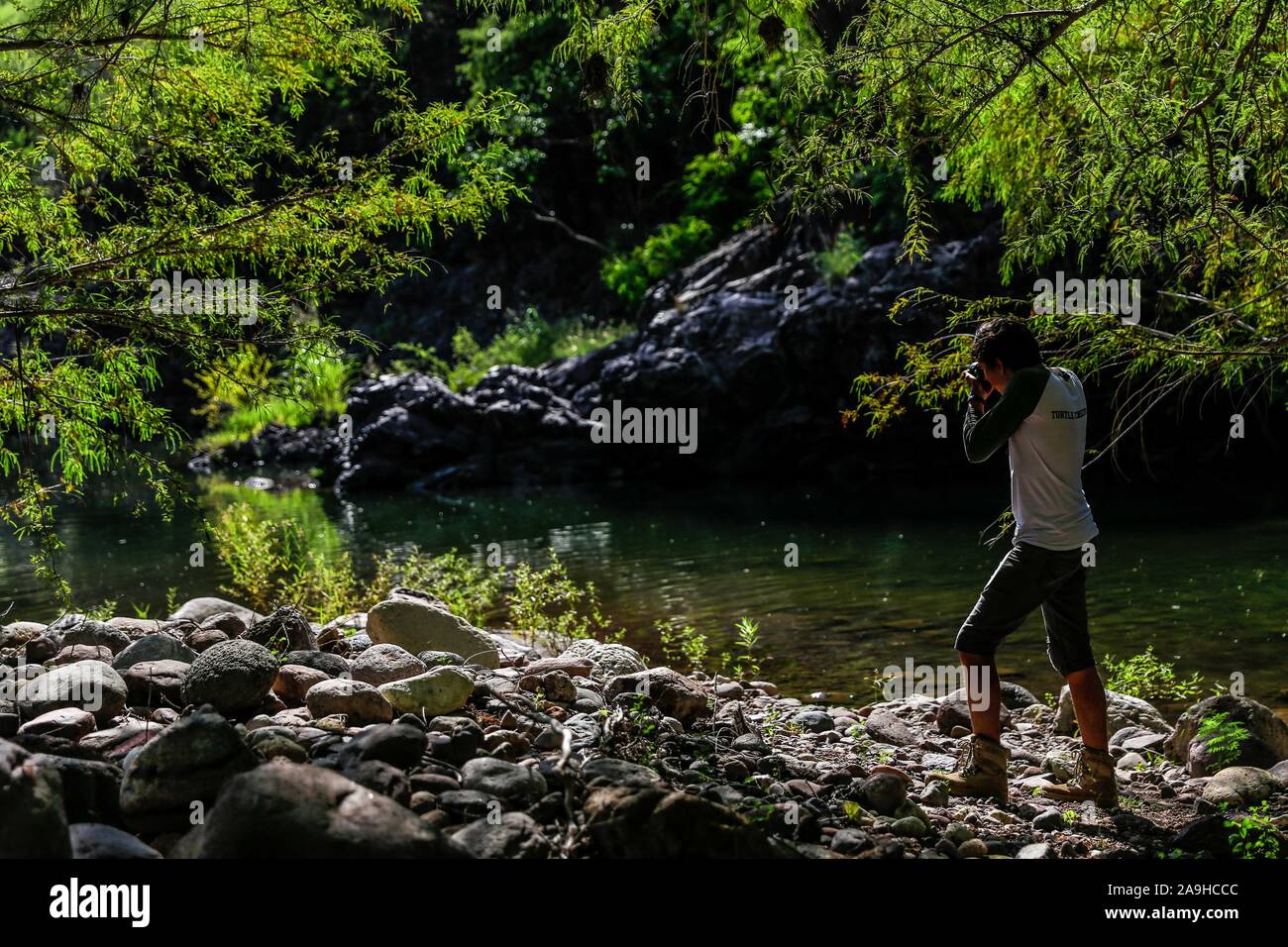 Cuchujaqui River, a water reservoir in the dam called El Cajon in the ...