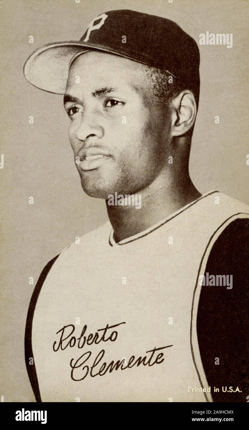 Vintage black and white Exhibit Baseball Card of Roberto Clemente with ...