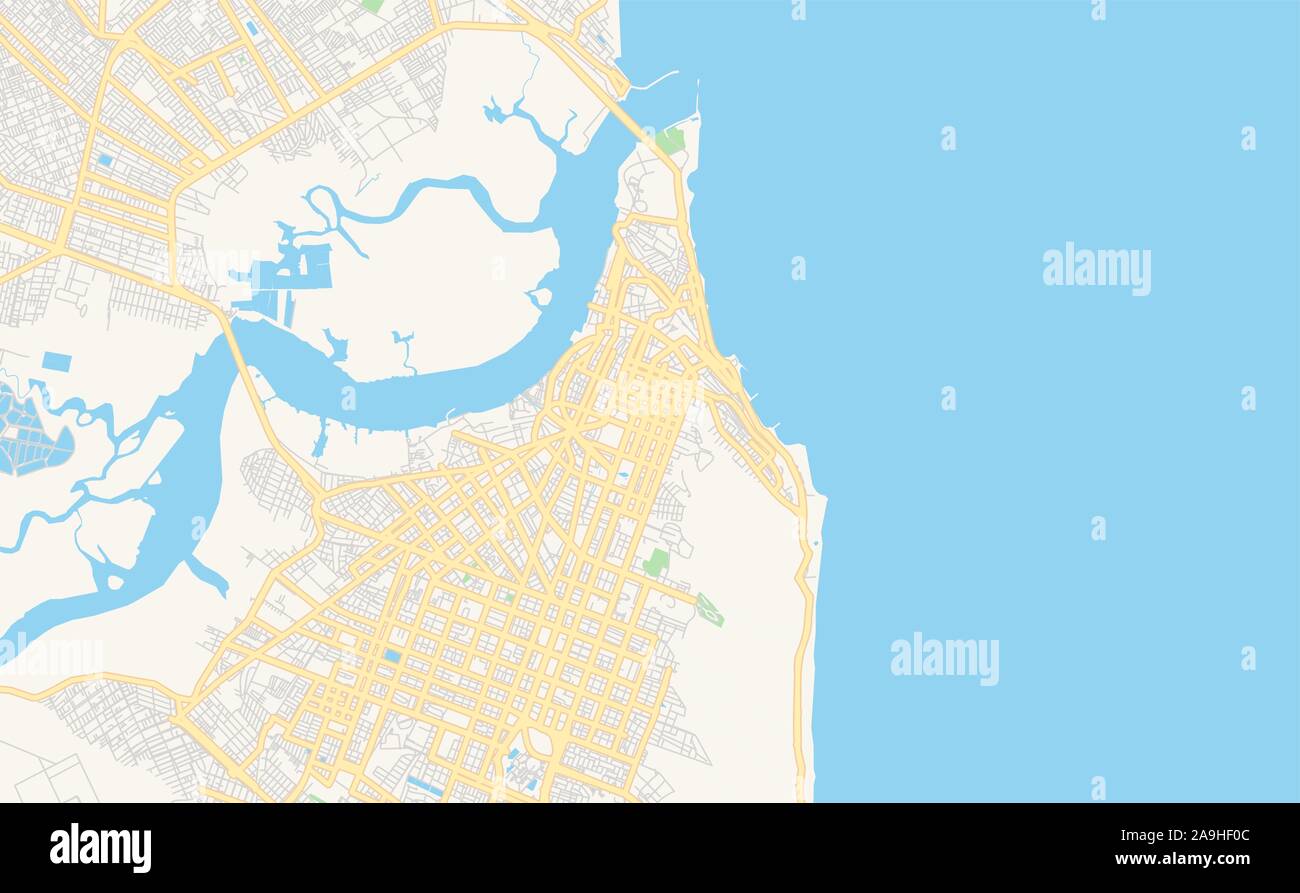 Printable street map of Natal, Brazil. Map template for business use ...