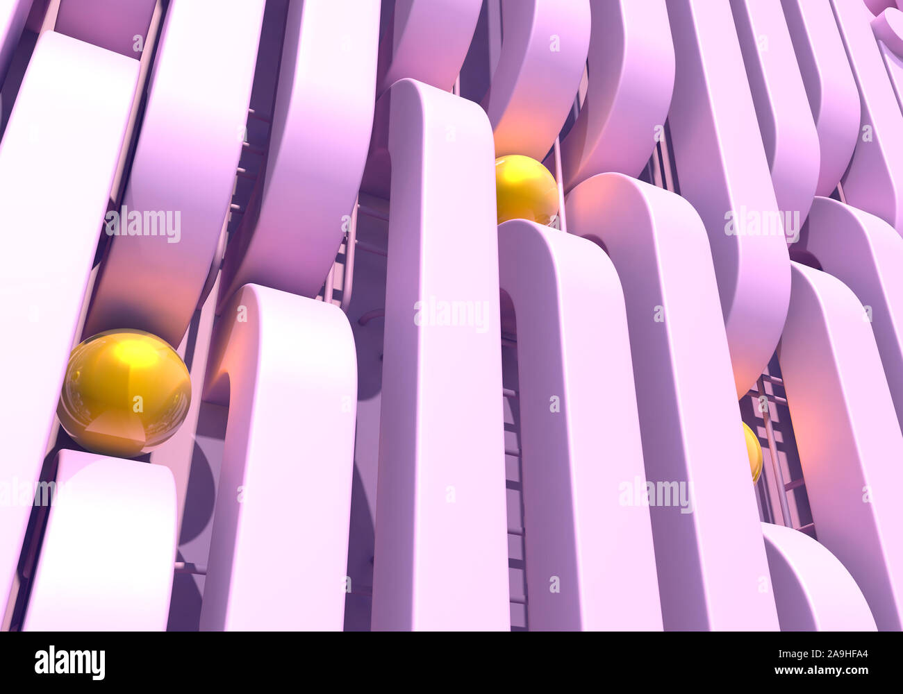 Abstract background with pink square pipes and shiny golden balls Stock ...