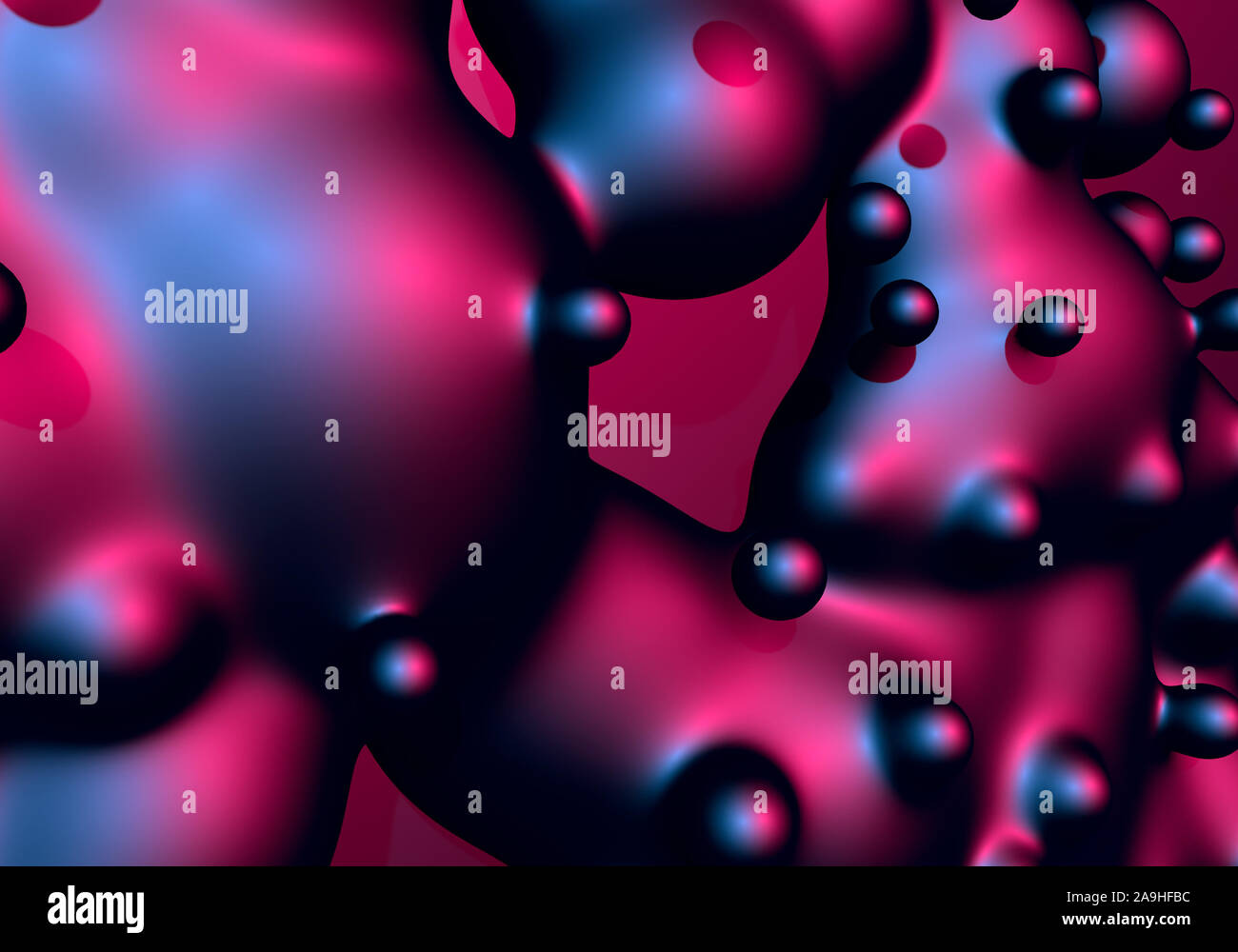 Abstract background with neon glowing boiling liquid balls or drops in ...