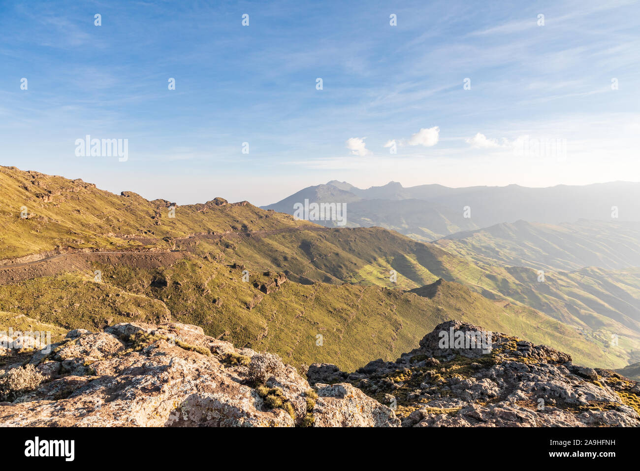 Ethiopia. Amhara. North Gondar. Road along hillside in the Ethiopian ...