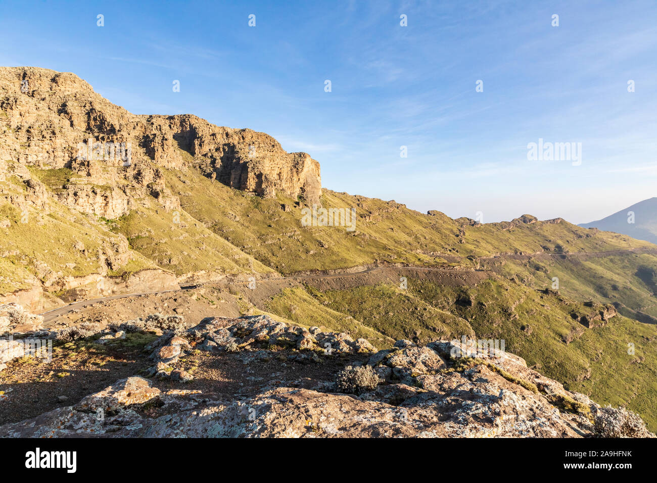 Ethiopia. Amhara. North Gondar. Road along hillside in the Ethiopian ...