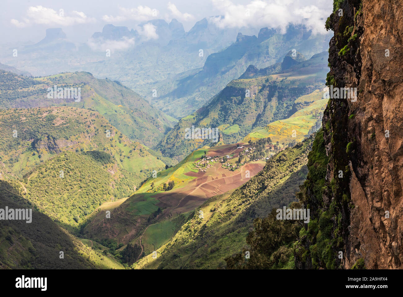Ethiopia. Amhara. North Gondar. View of a village in the Ethiopian ...