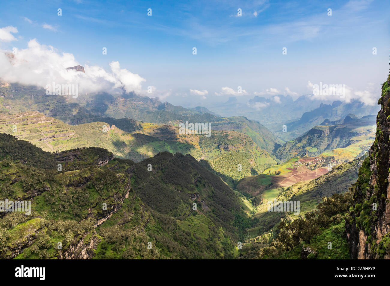 Ethiopia. Amhara. North Gondar. View of a village in the Ethiopian ...