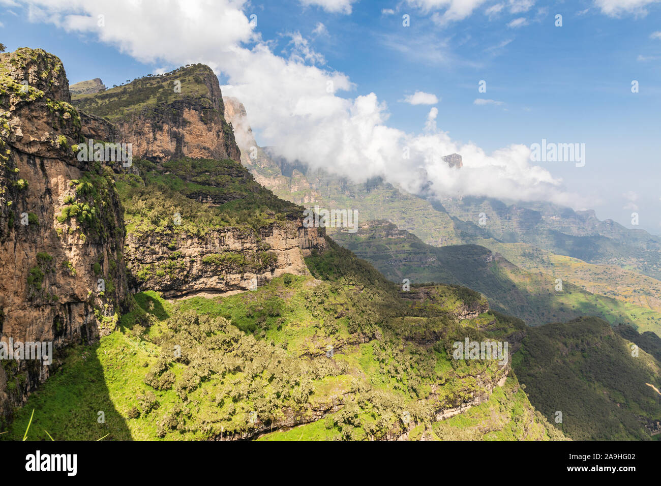 Ethiopia. Amhara. North Gondar. Cliffs on a mountain in the Ethiopian ...