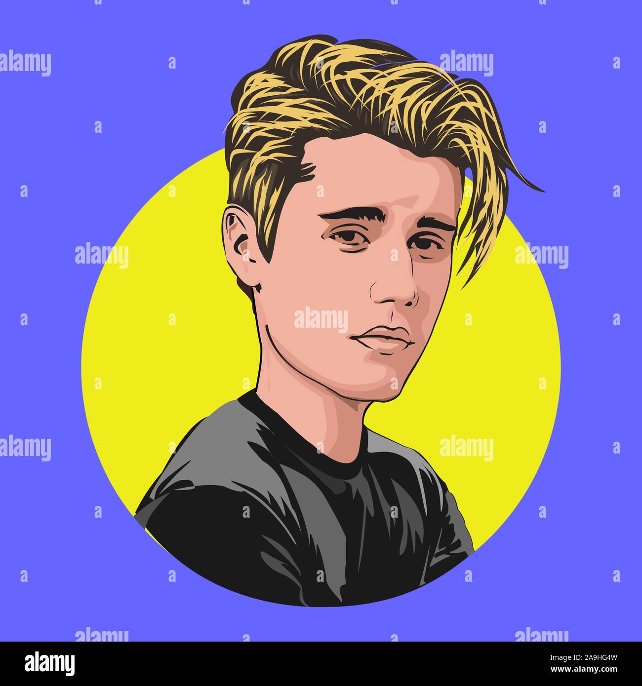 Justin Bieber line art, carton portrait, bighead vector. Famous singer ...