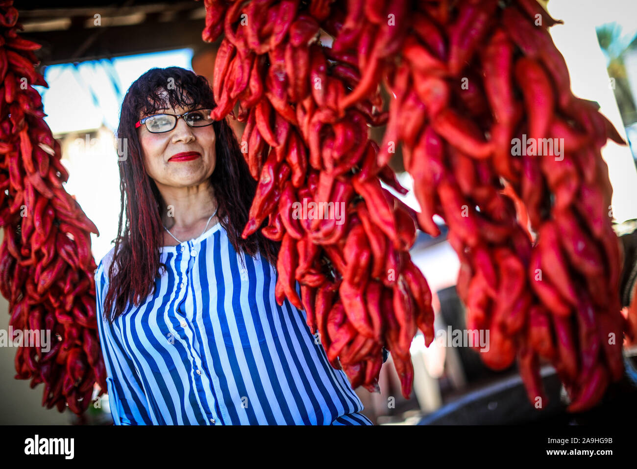 Ristras of red chile in the town Mazocahui, is part of the route of the ...
