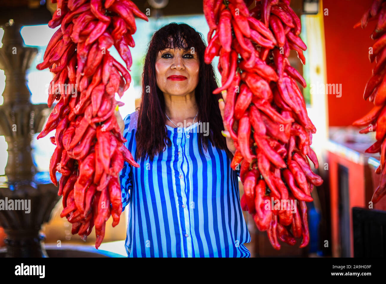 Ristras of red chile in the town Mazocahui, is part of the route of the ...