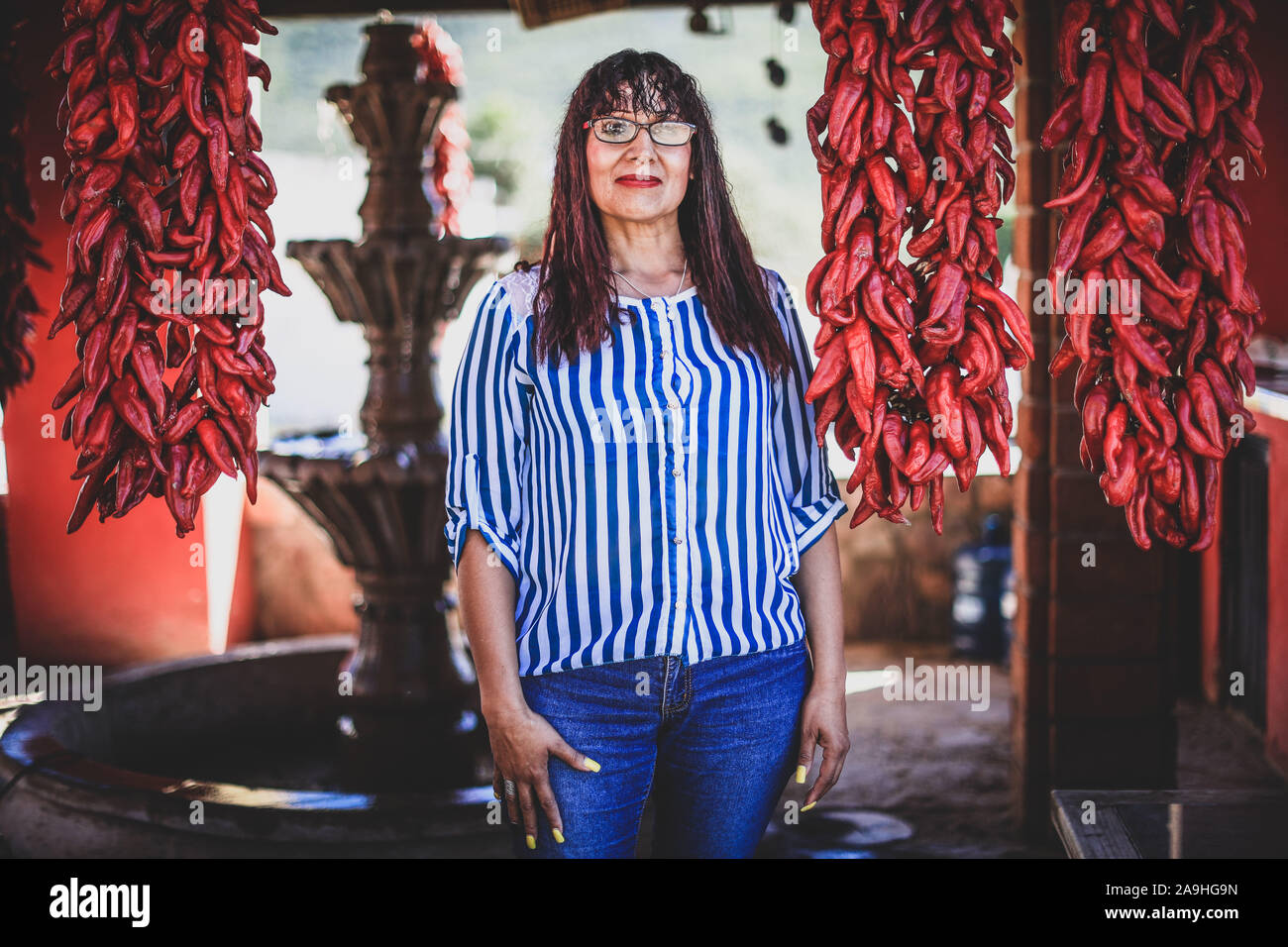 Ristras of red chile in the town Mazocahui, is part of the route of the ...