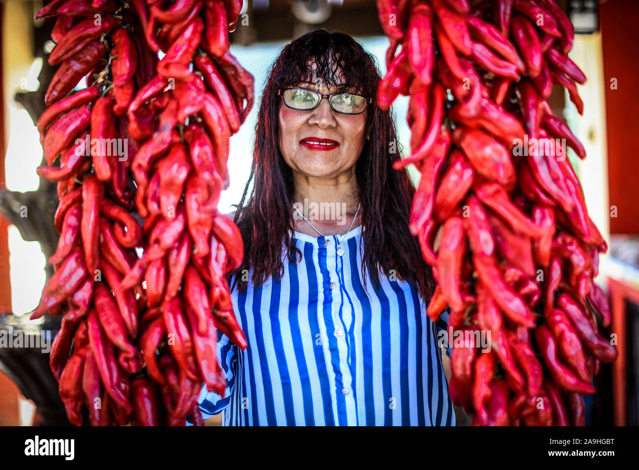 Ristras of red chile in the town Mazocahui, is part of the route of the ...