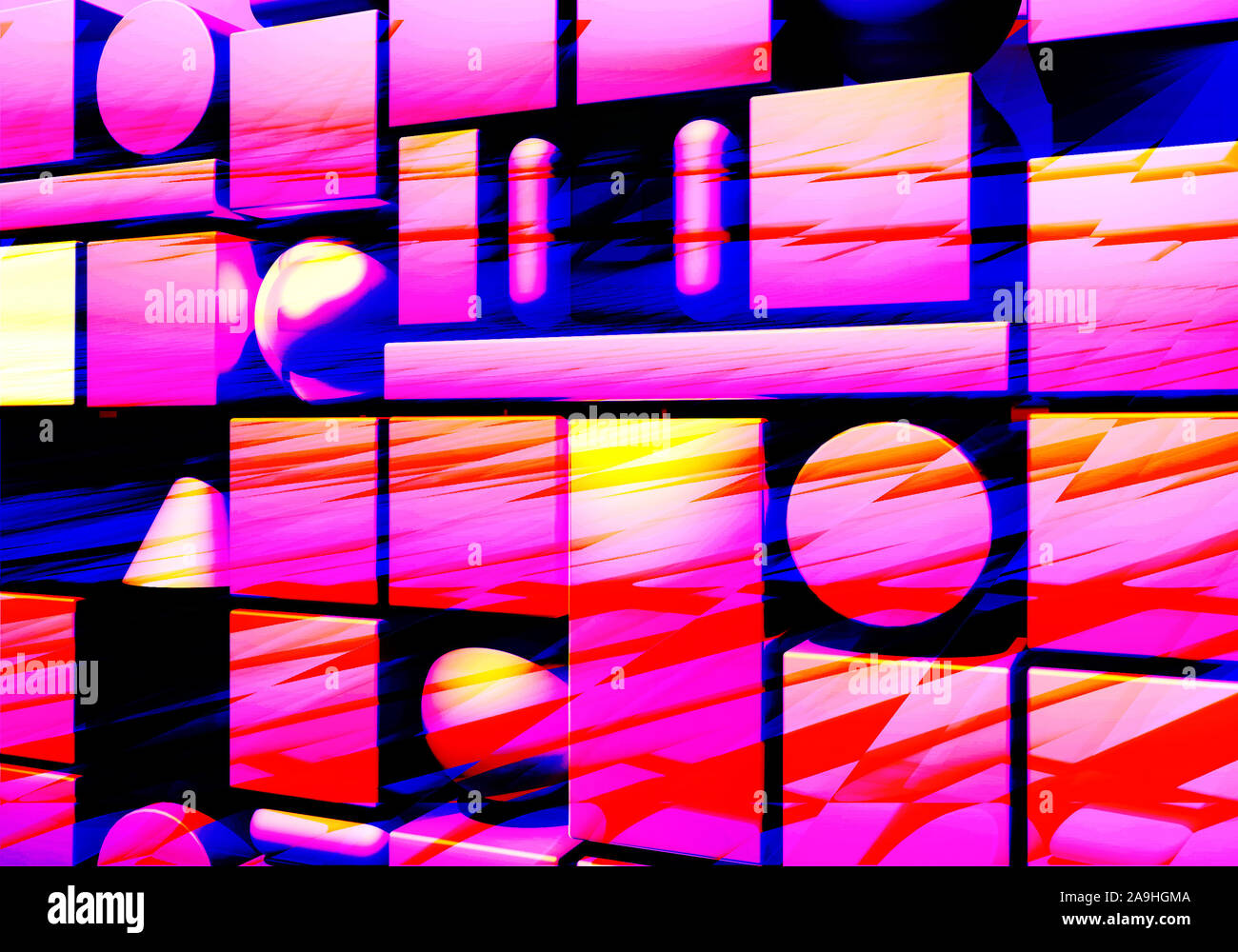 Abstract background with 3d figures and glitch effect Stock Photo - Alamy