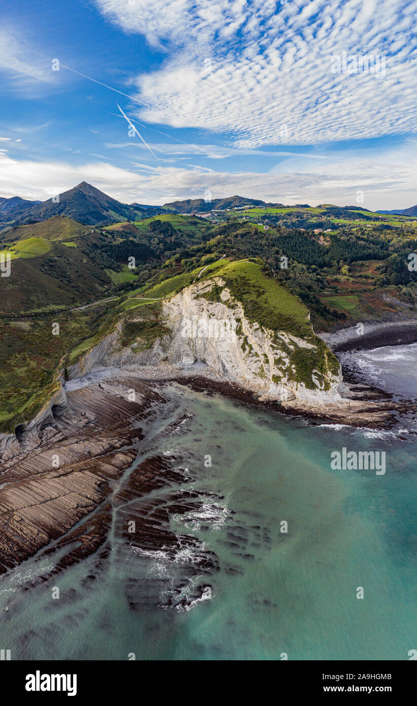 Zumaia and Deba flysch geological strata layers drone aerial view ...