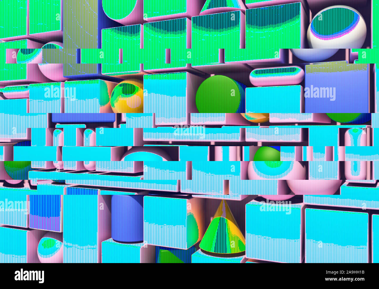 Abstract background with 3d figures and glitch effect Stock Photo - Alamy