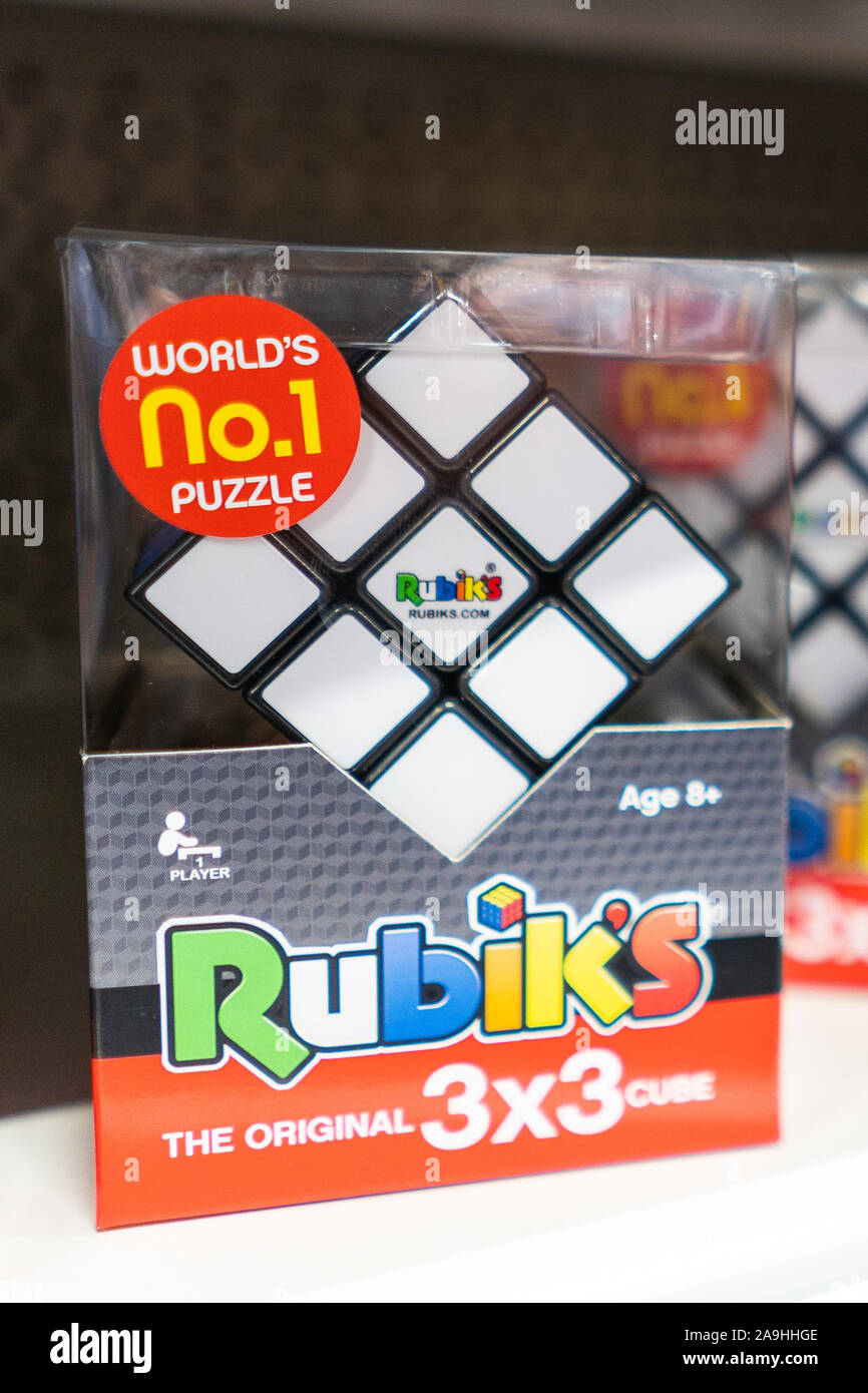 Rubik's cube on shelves ready for Christmas, the 3D combination puzzle ...