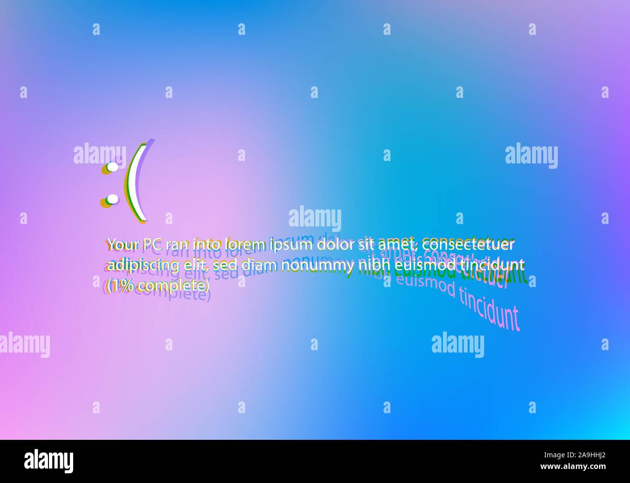 Blue screen with operating system error message and vaporwave glitch ...